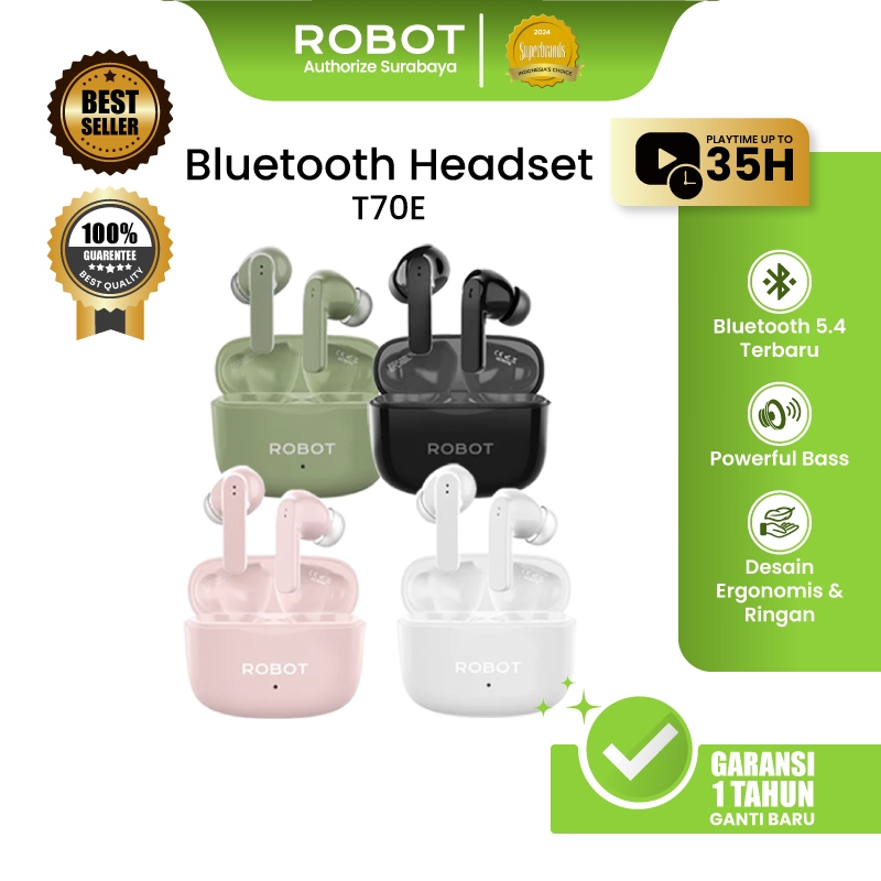 Jual ROBOT Earbuds TWS Bluetooth 5.4 Deep Bass 13 Layer Titanium Driver ...