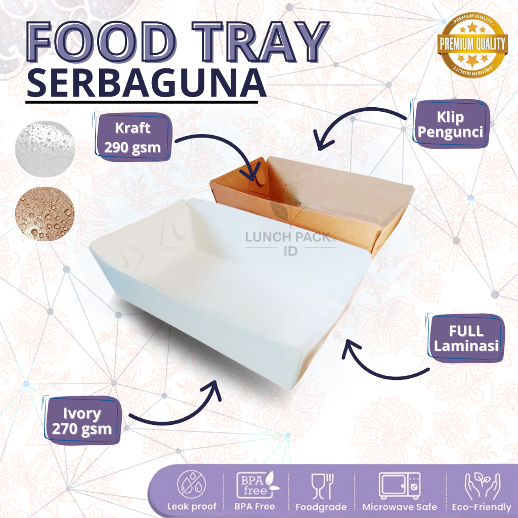 Jual food tray uk XS, S, M / paper tray cokelat keraft dan putih Ivory ...
