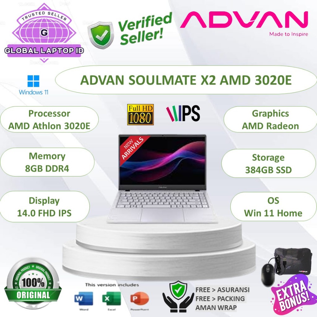 Jual RESMI Laptop Advan Soulmate X2 AMD Athlon 3020e RAM 8GB 384GB SSD ...