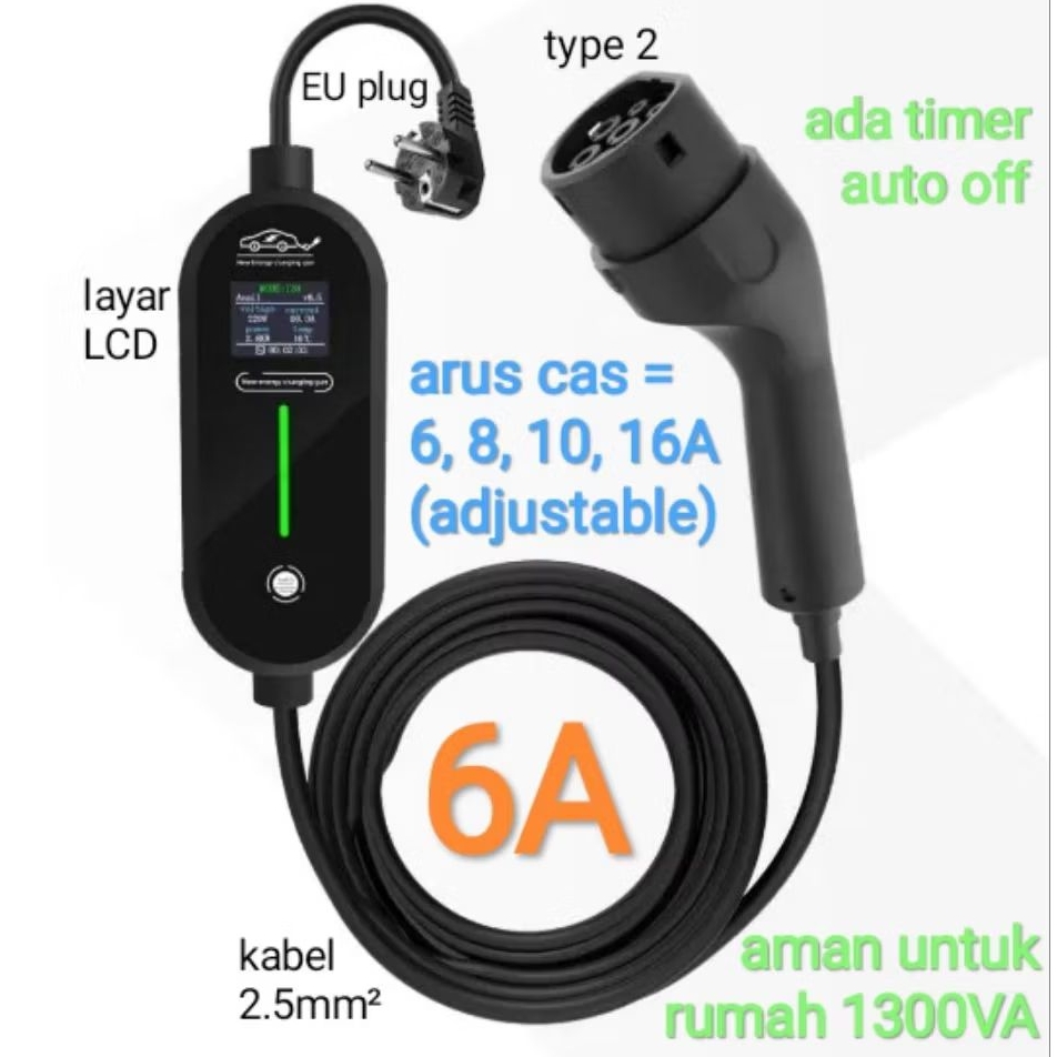Jual charger EV mobil listrik alat cas portable travel watt kecil 6A ...