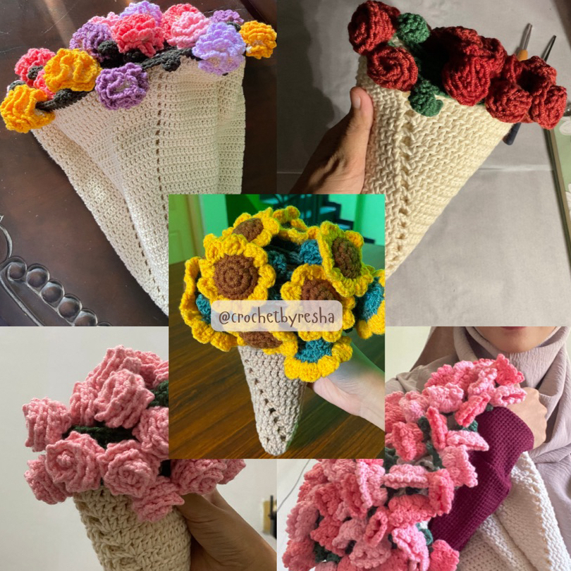 Jual (Ready Stock) 50 cm, 75 cm, 100 cm Flower Bouquet Crochet Blanket ...