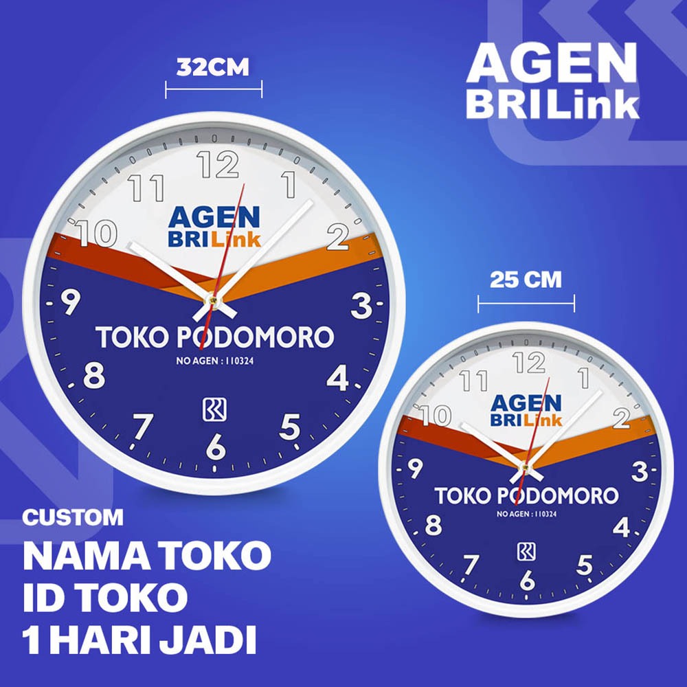 Jual Jam Dinding Custom BRILINK Ubah Nama Toko, nomer ID Ukuran 32,30 ...