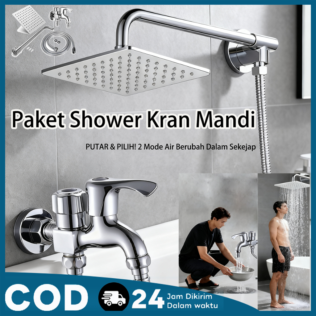 Jual Set Kran Shower Lengkap 8 Inch | Kran Cabang 2 Output | Steel 304 ...