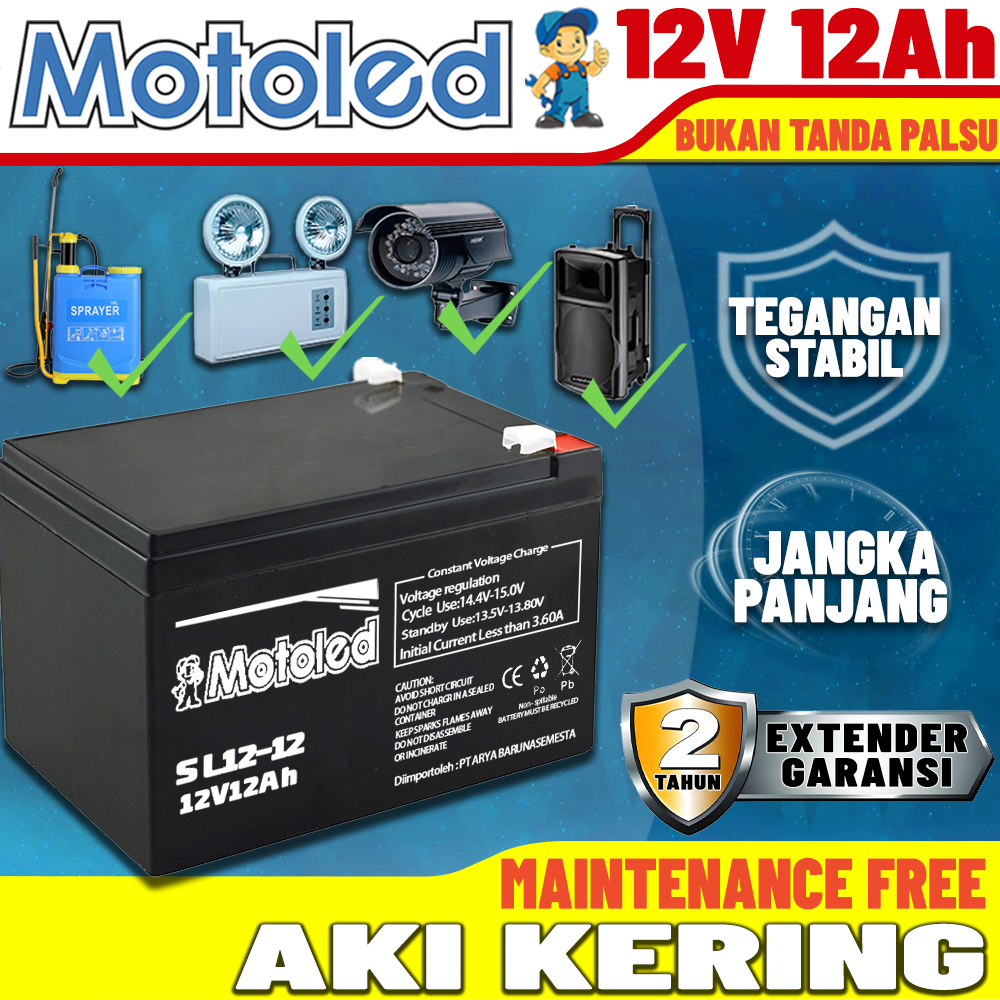 Jual [MOTOLED] Aki Sprayer 12V 12Ah Speaker Aktif Aki Kering 12V ...