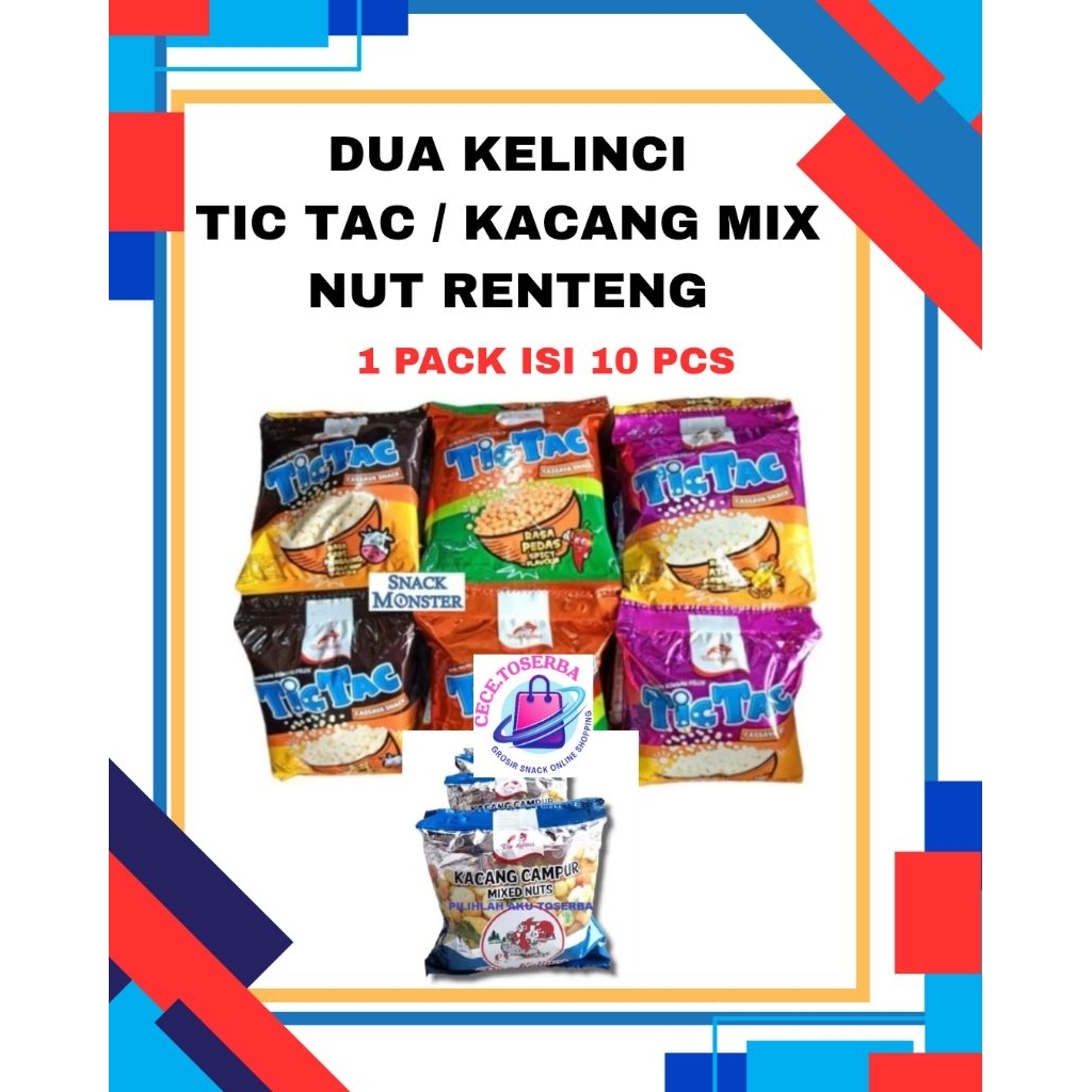 Jual DUA KELINCI SNACK TIC TAC PILUS /KACANG MIX NUT / KACANG CAMPUR ...