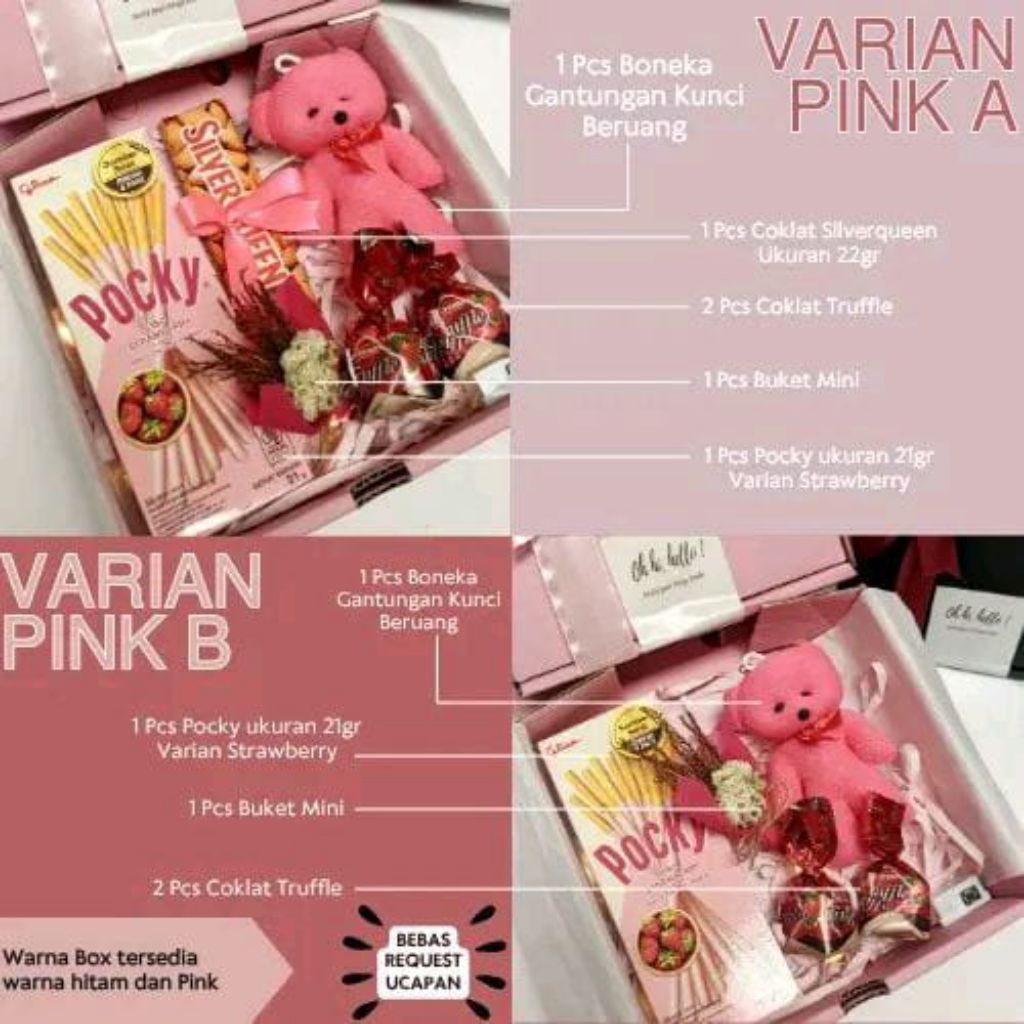Jual Hampers Snack Box Kado Pink Series paket bebas Request Ucapan Gift ...