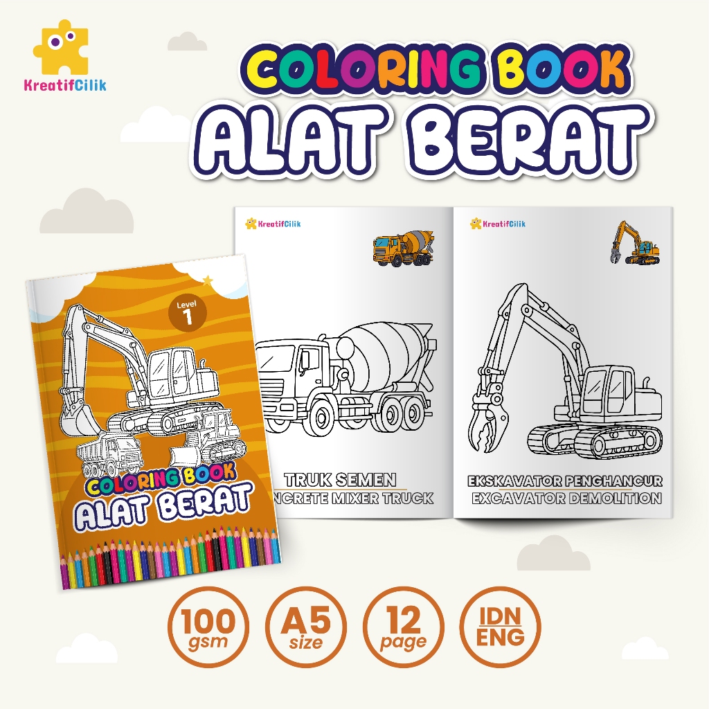 Jual Coloring Book Anak Tema Alat Berat | Buku Mewarnai Truk, Excavator ...