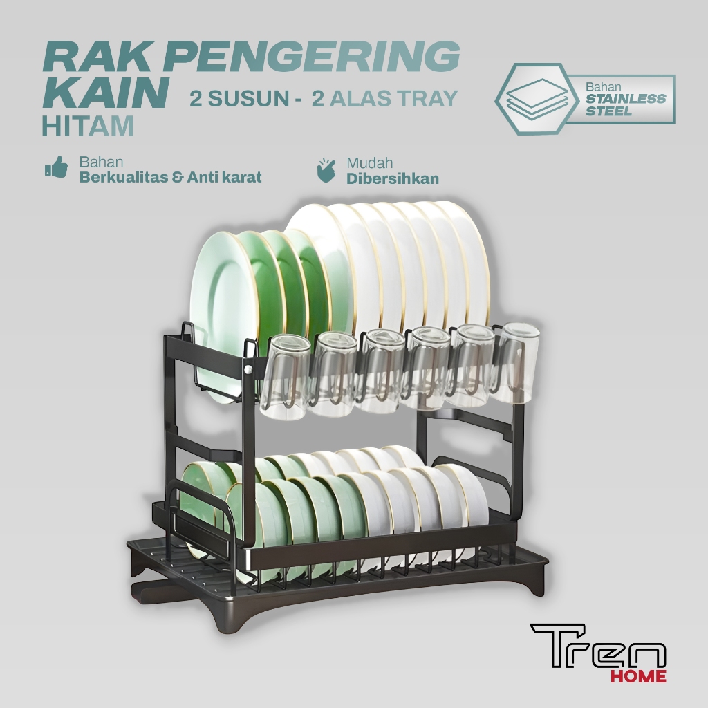 Jual Rak Piring Aesthetic Putih Hitam Minimalis – Kitchen Rack Anti ...