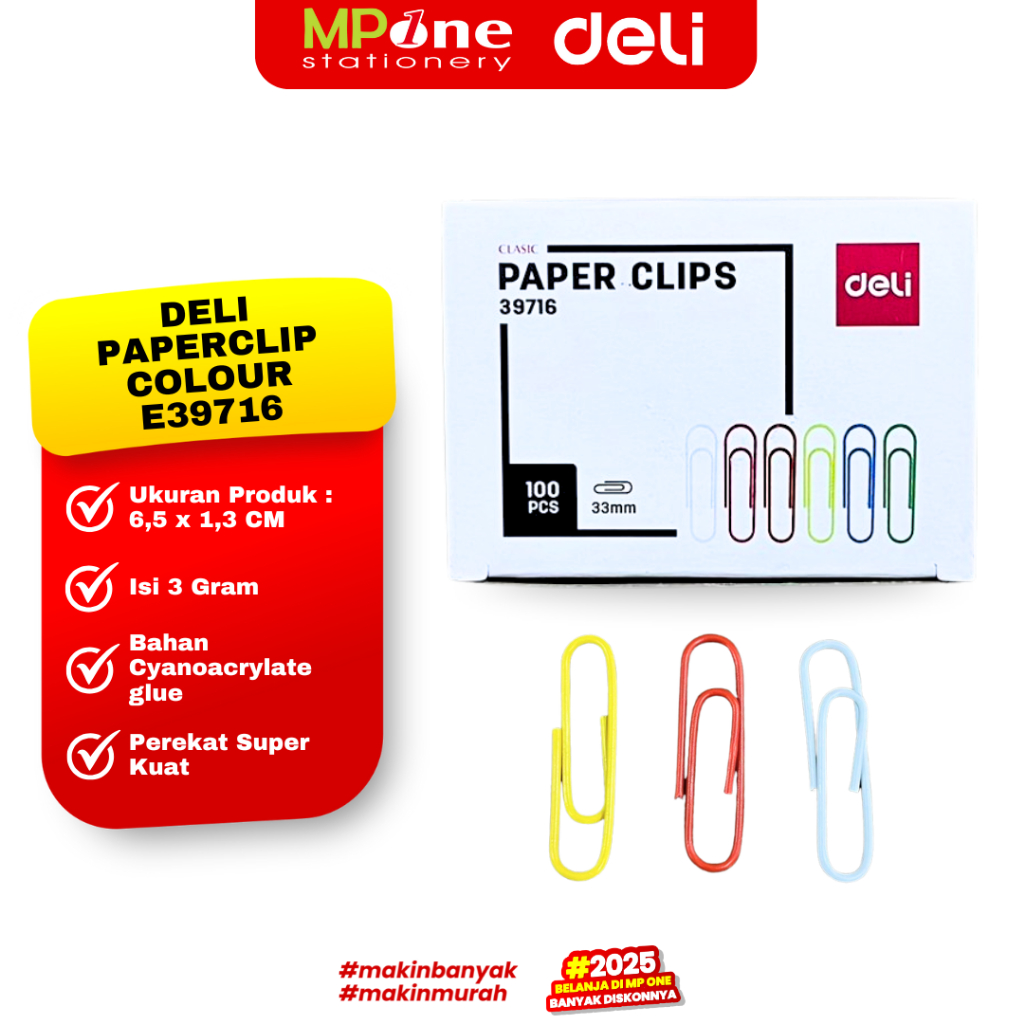 Jual Deli Paperclip Warna 33mm 39716 / Klip Kertas Warna Warni Isi 100 ...