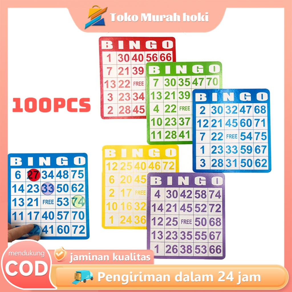 Jual 100pcs Kartu Bingo 5 Warna Bingo Card Kartu Mainan Bingo Ukuran ...