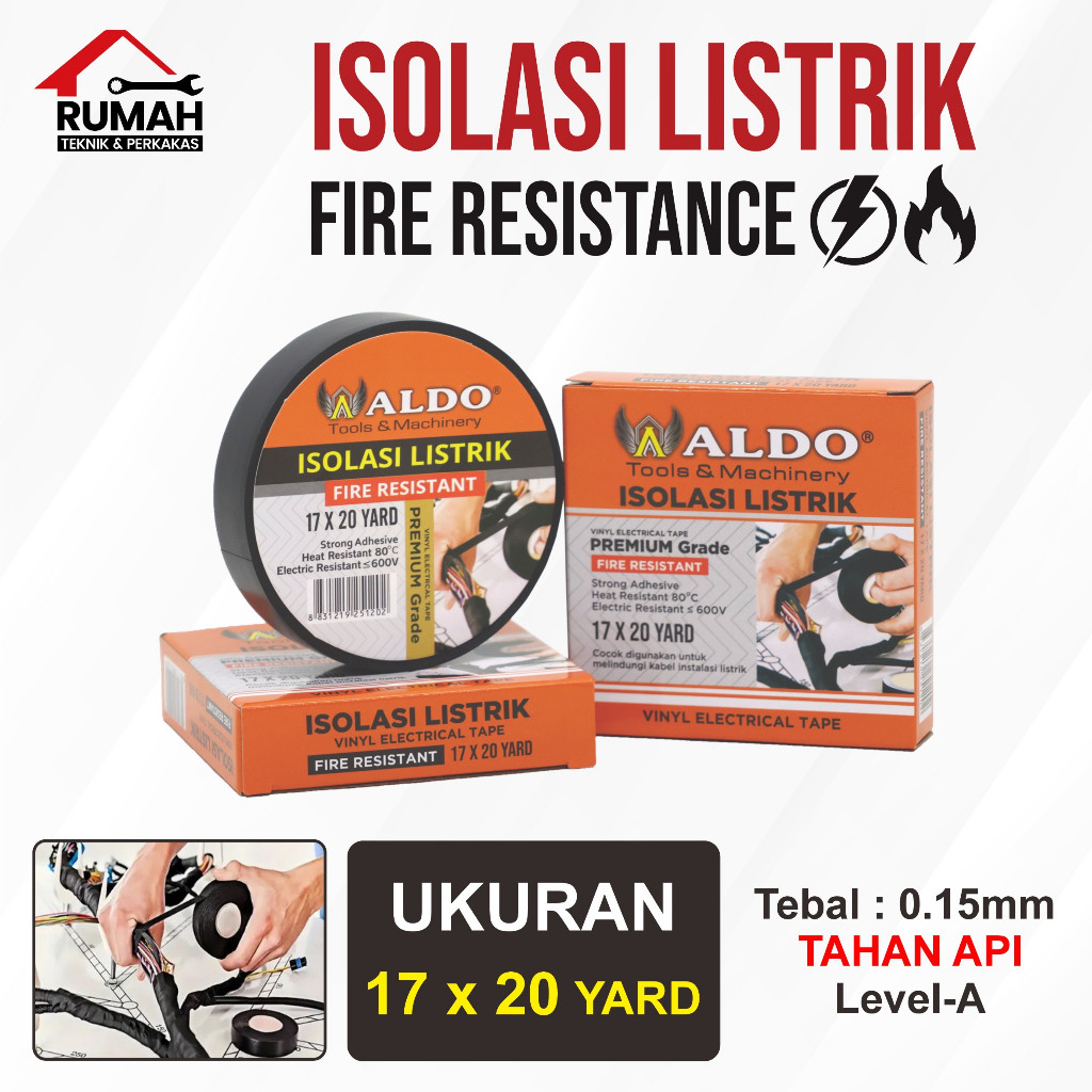 Jual ISOLASI LISTRIK HITAM TAHAN API (17 MM x 20 YARD) ALDO / Lakban ...