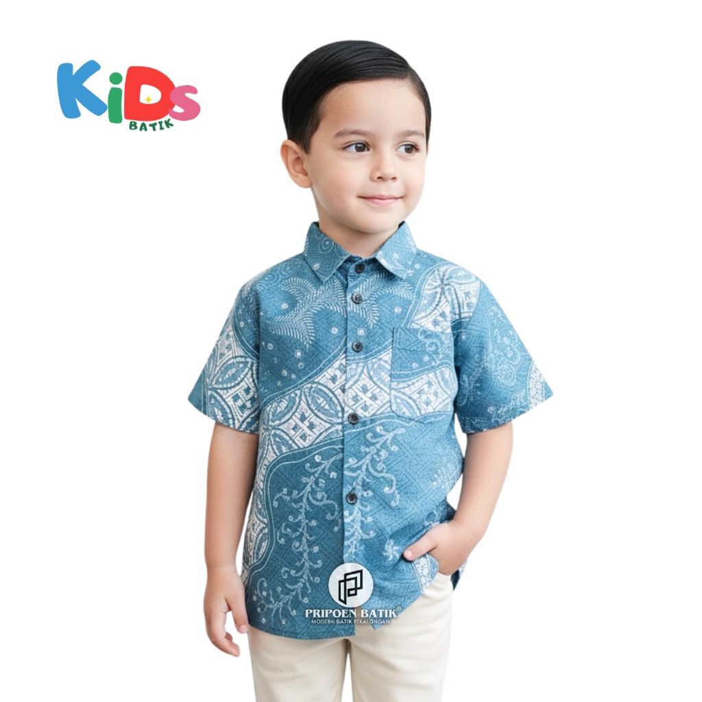 Jual PRIPOEN BATIK kemeja batik anak umur 2-12 tahun warna biru denim ...