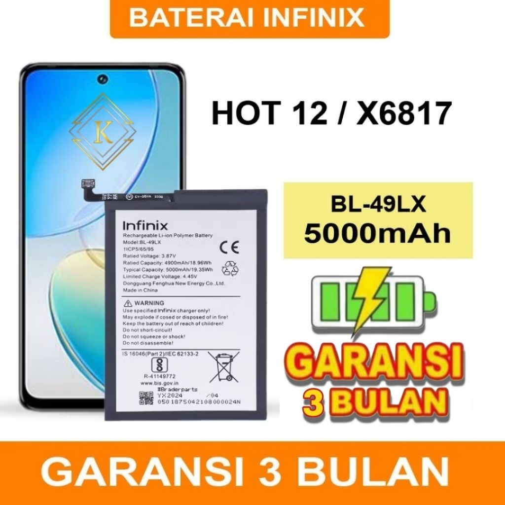 Jual BATERAI BATRE INFINIX HOT 12 / X6817 / BL-49LX ORIGINAL BATTERY ...