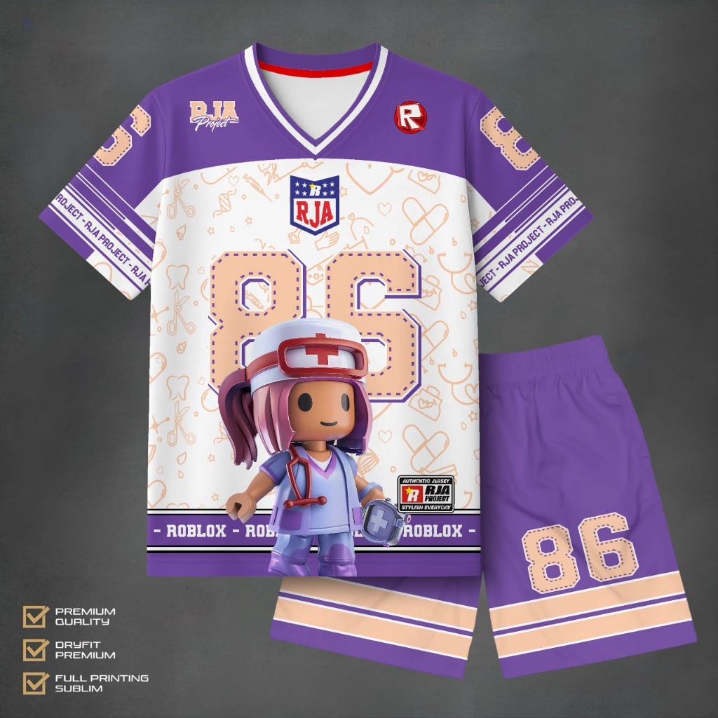 Jual Setelan Jersey Anak Roblox 86 Ungu Putih Full Printing Premium ...