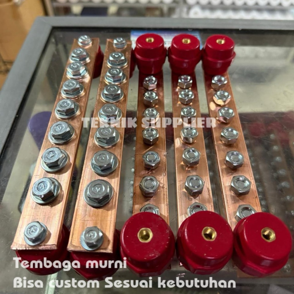 Jual BUSBAR TEMBAGA 5mm x 25mm x 210mm 7baut m8 + 2 dudukan isolator ...