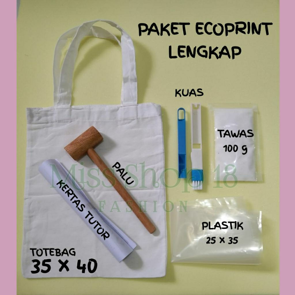 Jual Paket Ecoprint Lengkap Tas Totebag Tote Bag Blacu Ready Stok ...