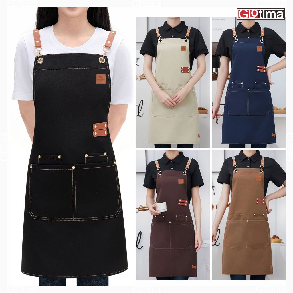 Jual Apron Celemek Masak Dapur Kanvas Anti Air Chef Apron Canvas Koki ...