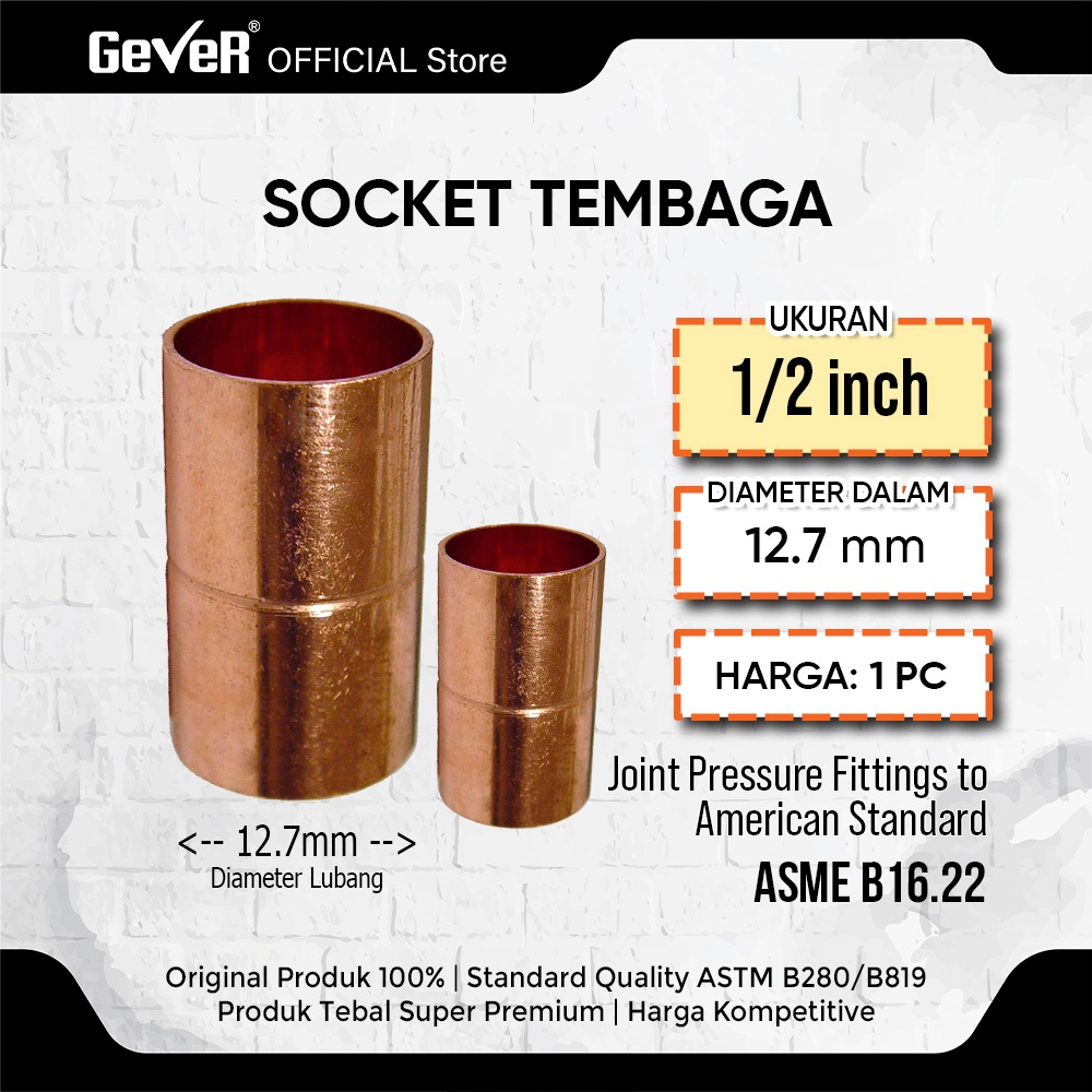 Jual SOCK TEMBAGA 1/2 INCH DENJI / Fitting Sambungan Pipa Tembaga ...