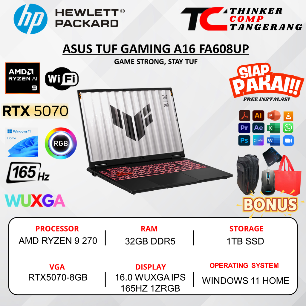 Jual Asus Tuf Gaming A16 FA608UP Amd Ryzen 9 270 32GB DDR5 2TB RTX5070-8GB 16.0 WUXGA IPS 165HZ ...