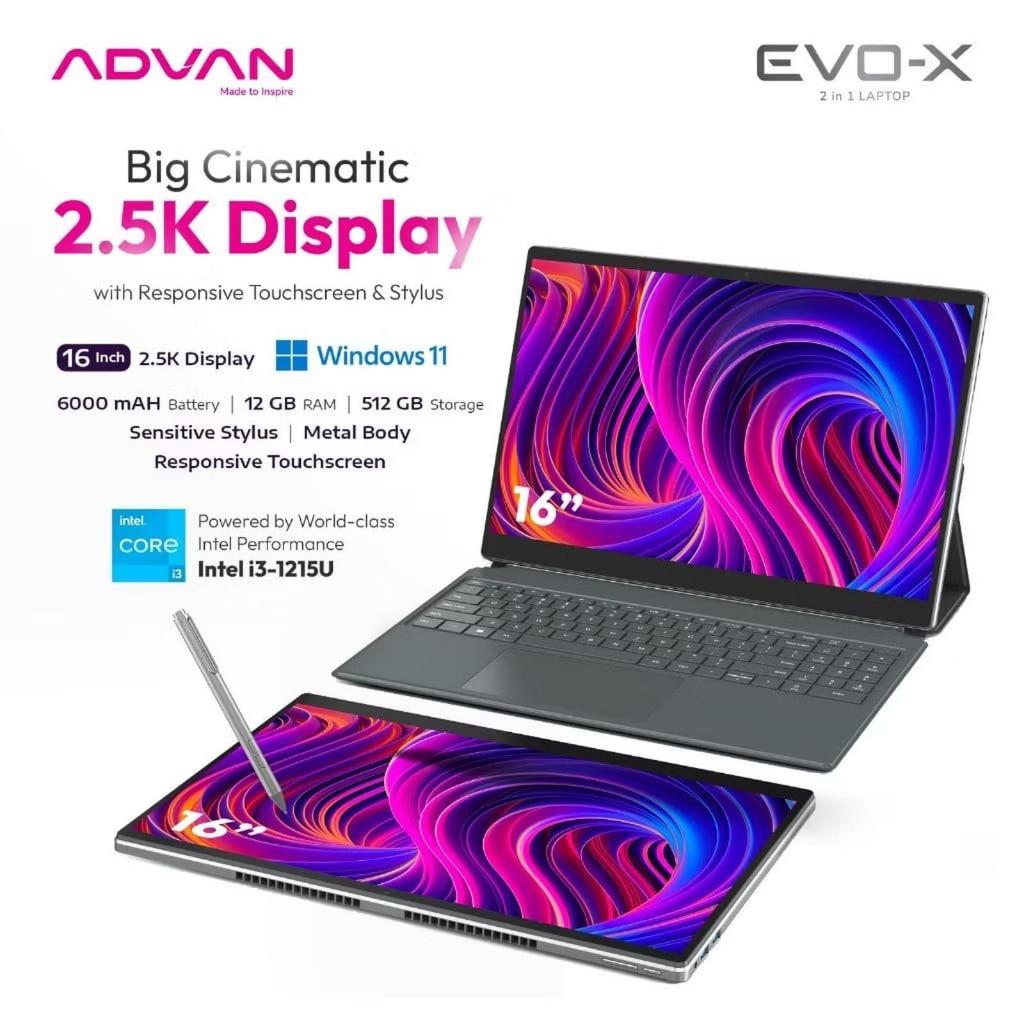 Jual (Free Stylus Pen + Keyboard Magnetic) ADVAN 2 in 1 EVO-X 16" I3 ...