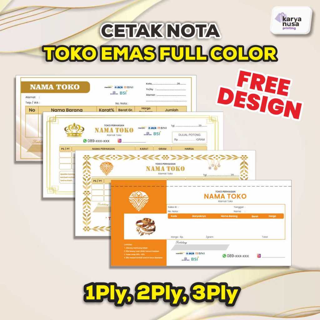 Jual Cetak Nota Toko Emas Full Color 21x10 cm Free Desain Gratis Jilid ...