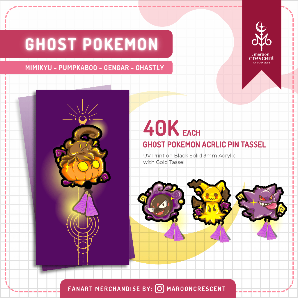 Jual POKEMON GHOST Acrylic Pin Tassel MIMIKYU GENGAR PUMPKABOO GHASTLY ...