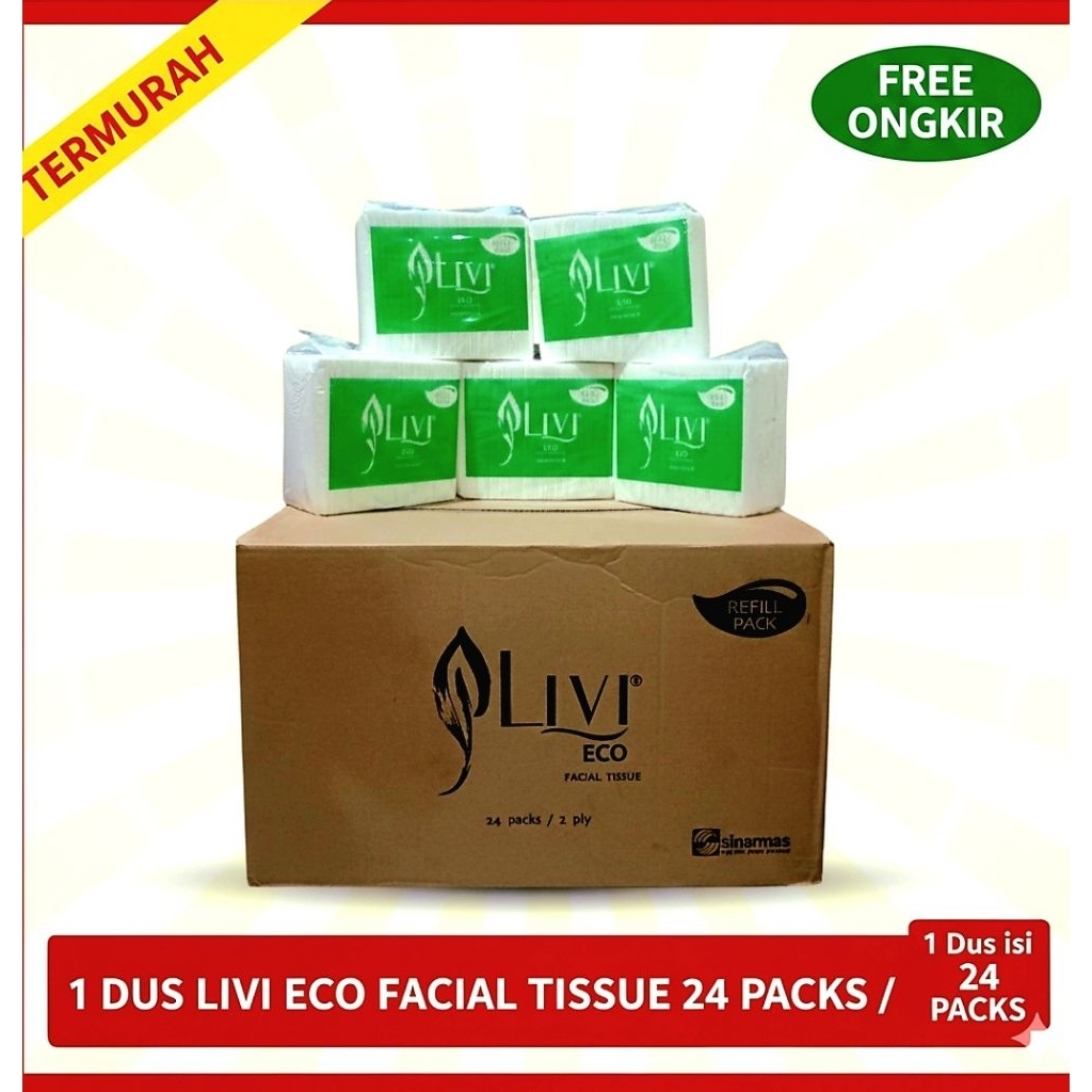Jual (SUPERMURAH) 1 KARTON TISU LIVI ECO Facial Refill 600 sheets ...