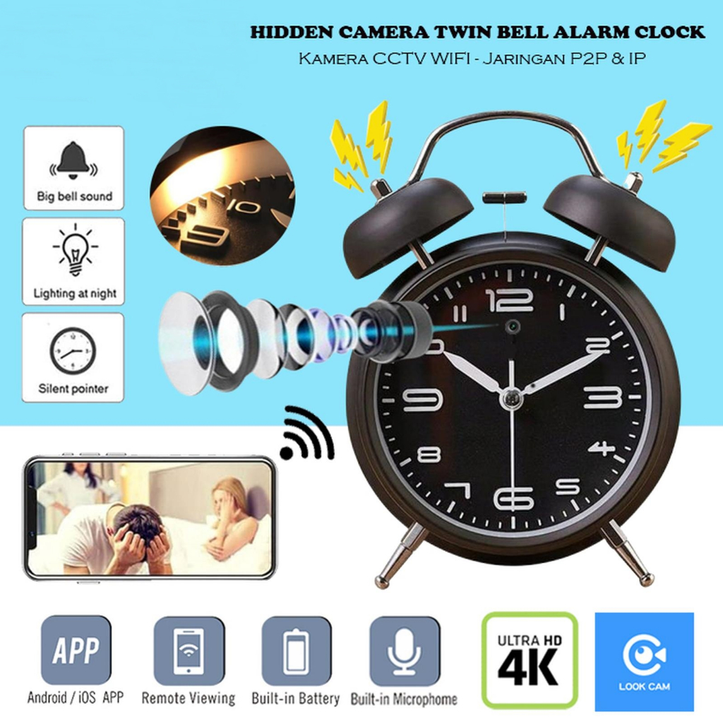 Jual IP Camera Wireless CCTV Twin Bell Clock 4K – Kamera Tersembunyi ...