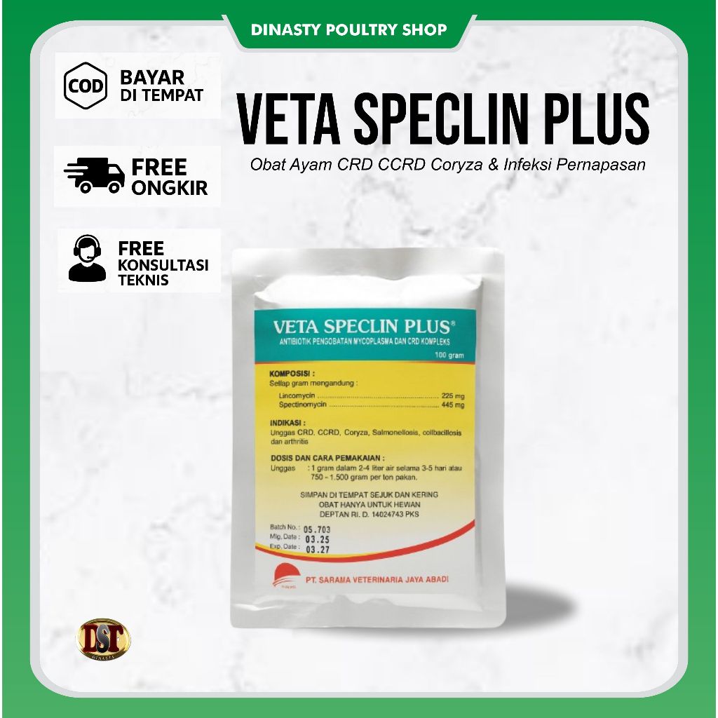 Jual Veta Speclin Plus 100gr | Obat Ayam Antibiotik CRD CCRD Coryza dan ...