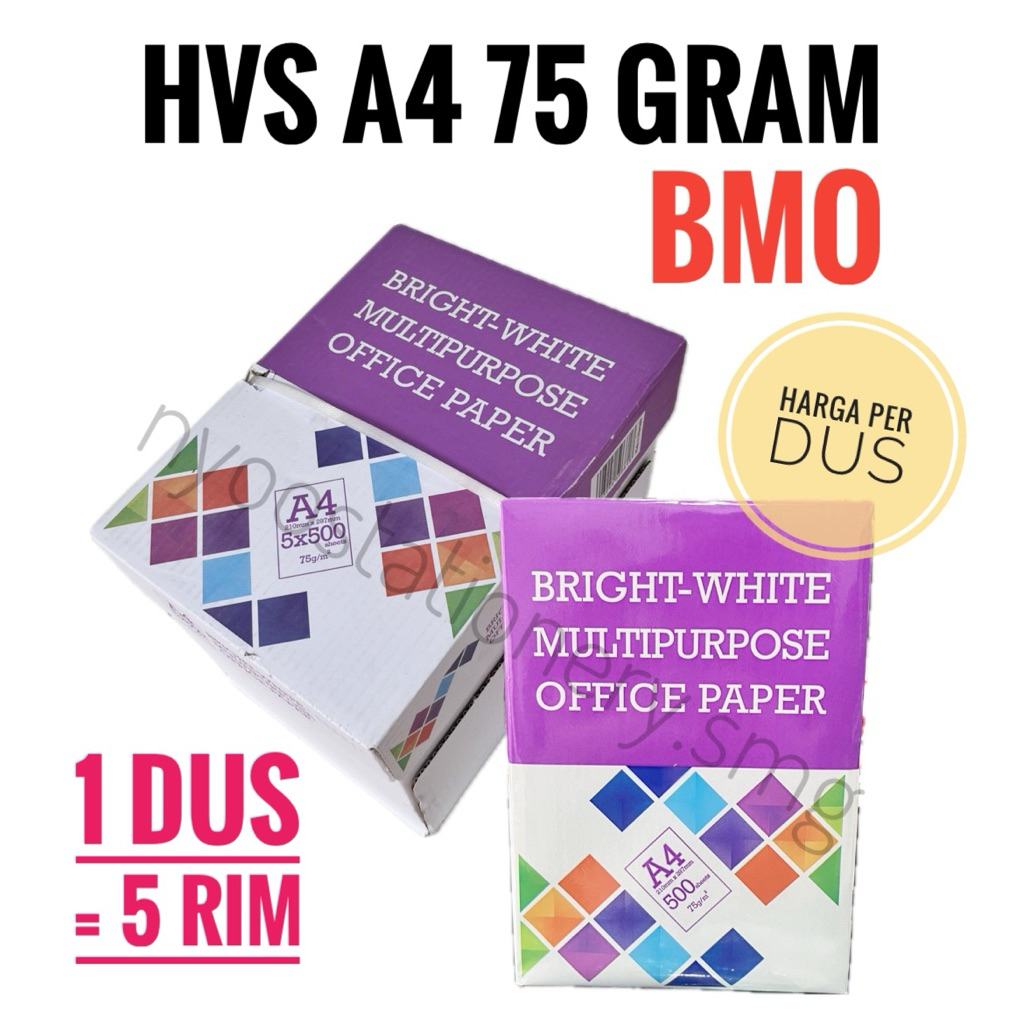 Jual (1 DUS=5 RIM) HVS KERTAS FOTOCOPY A4 75 GRAM BMO BRIGHT ...