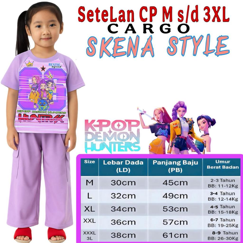 Jual Setelan Anak Perempuan Celana Cargo Motif HUNTRIX / Setelan Anak ...