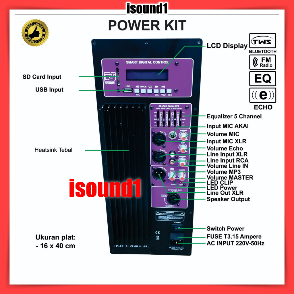 Jual MESIN KIT POWER SPEAKER AKTIF 10 IN - 15 INCH USB BLUETOOTH ECHO 500-1000 WATT RECORD ...