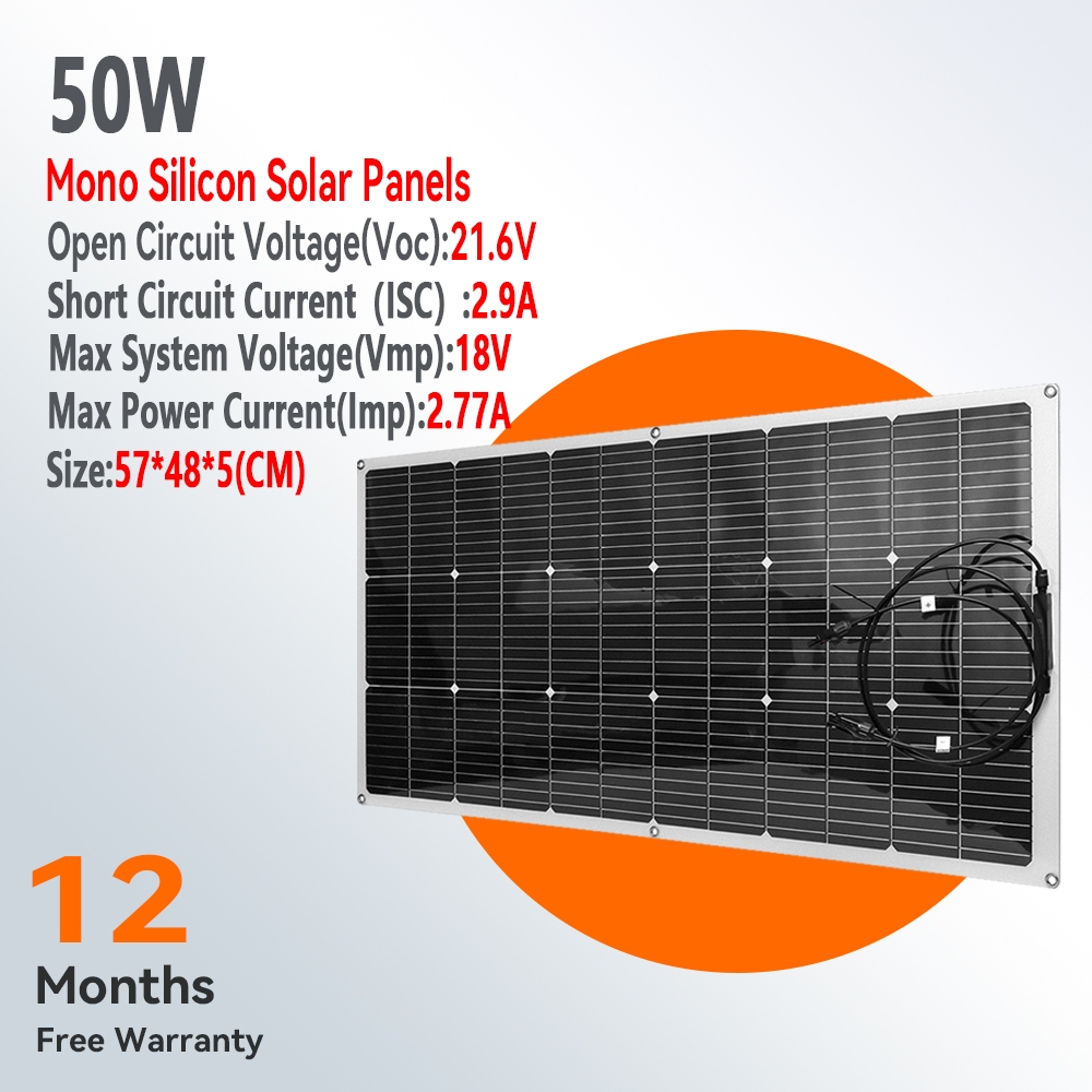 Jual Flowatt 50W Panel Surya Portable Monocrystalline Solar Cell DIY ...