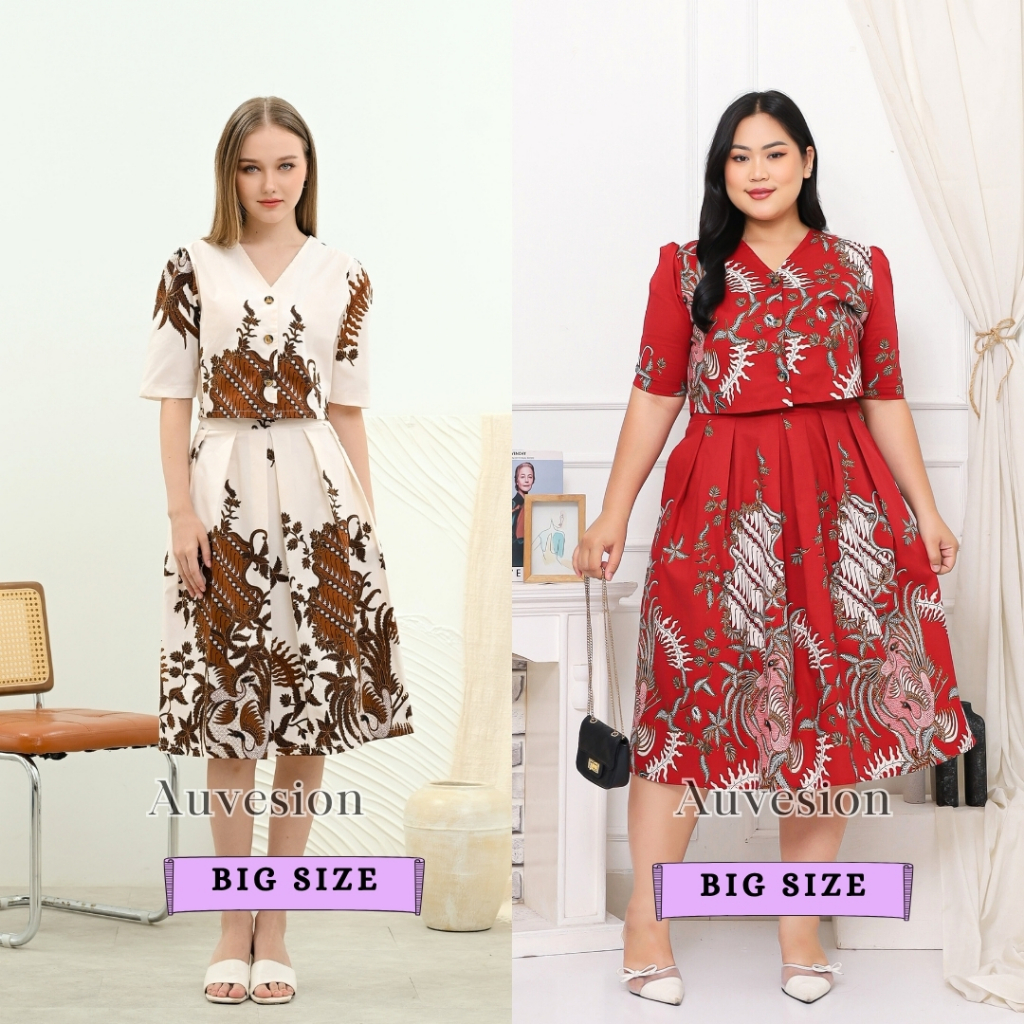 Jual AUVESION Rana V-Neck Batik One Set Rok 6243 | Setelan Rok Batik ...