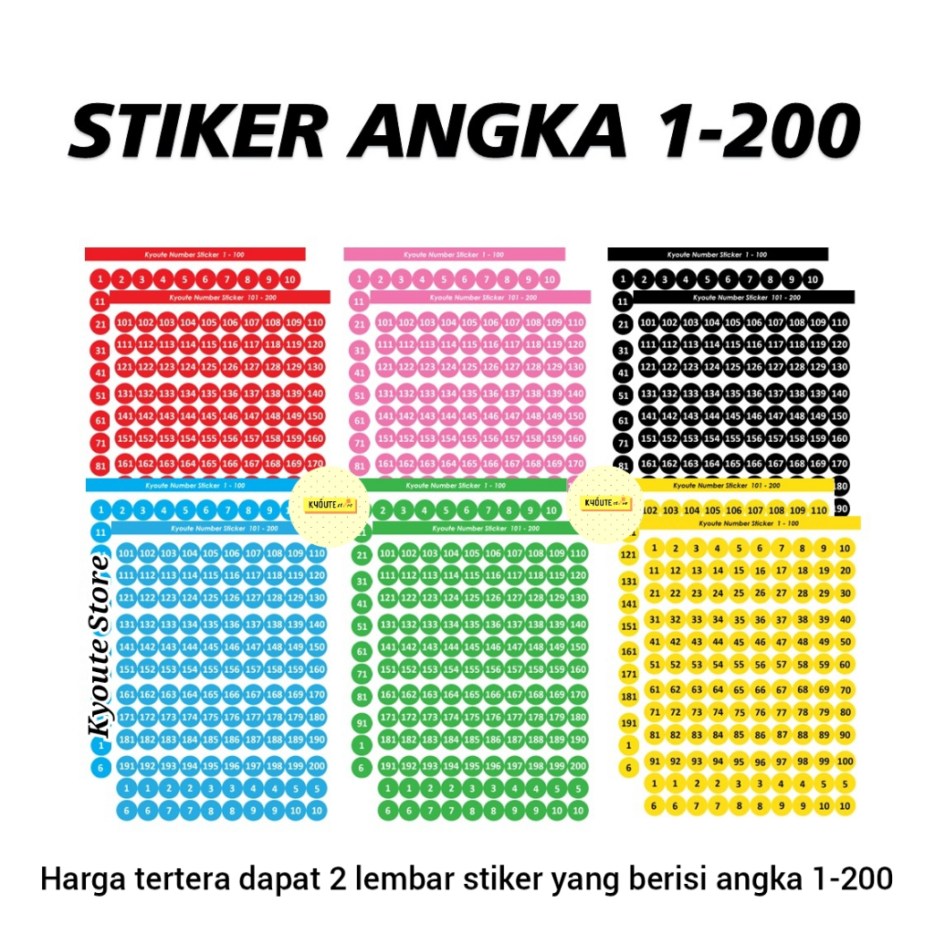 Jual Sticker Angka 1-200 Kyoute A6 - Label Nomor Bulat Waterproof ...