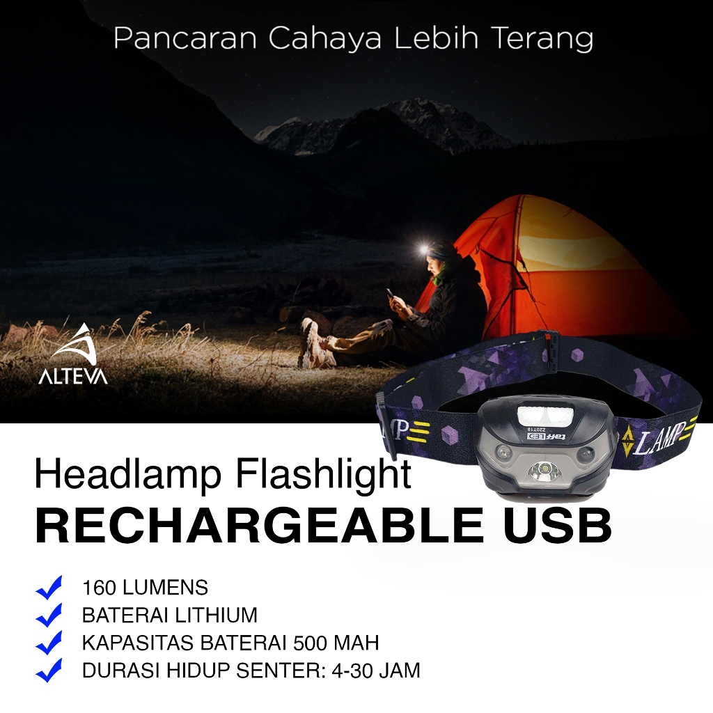 Jual Senter Kepala Cas Premium Headlamp Charger Gunung Outdoor Hiking ...