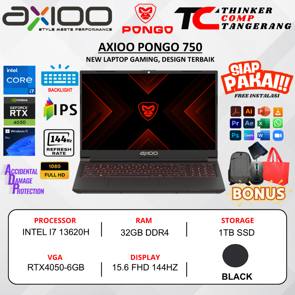 Jual Axioo Pongo 750 i7 13620H 32GB 1TB SSD 15.6 inch IPS 144Hz Windows ...