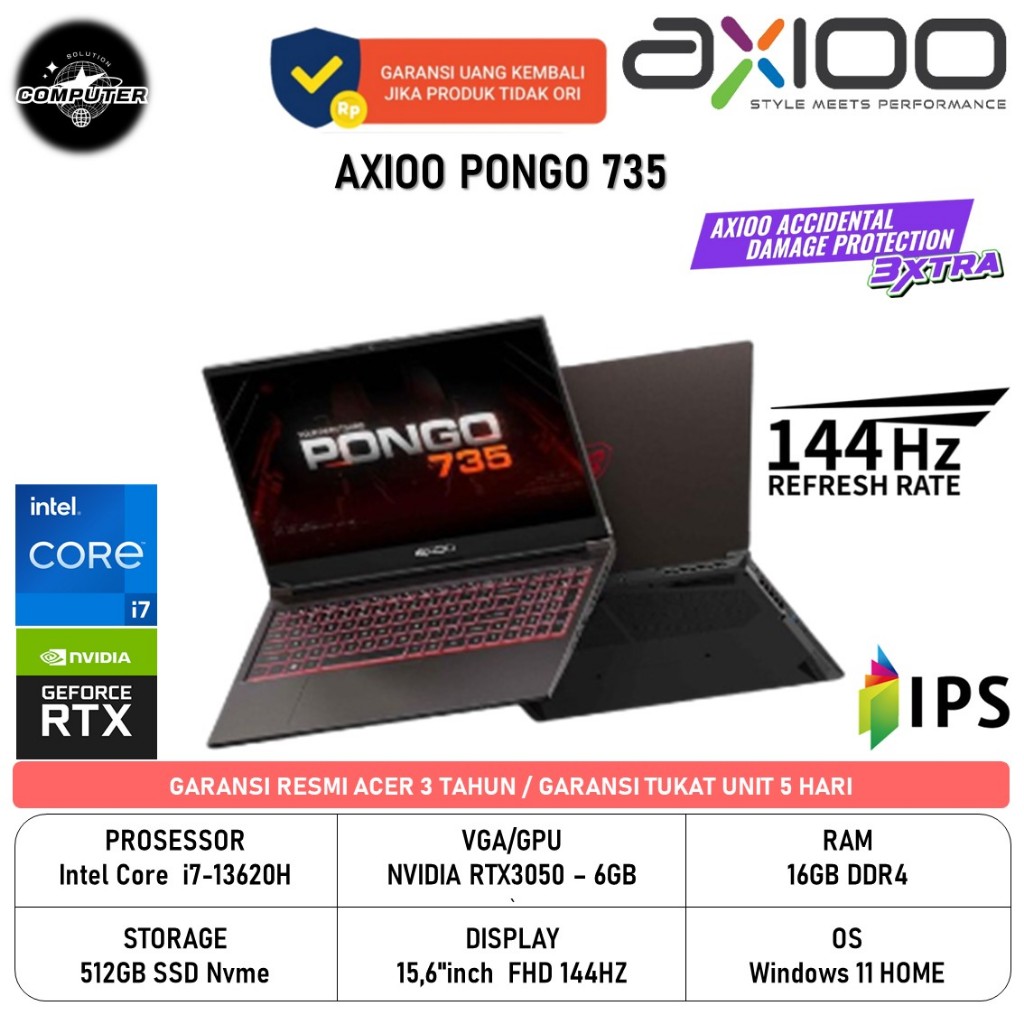 Jual AXIOO PONGO 735 I7 13620H RTX3050 6GB/ 16GB 512GB DOS 15.6FHD ...