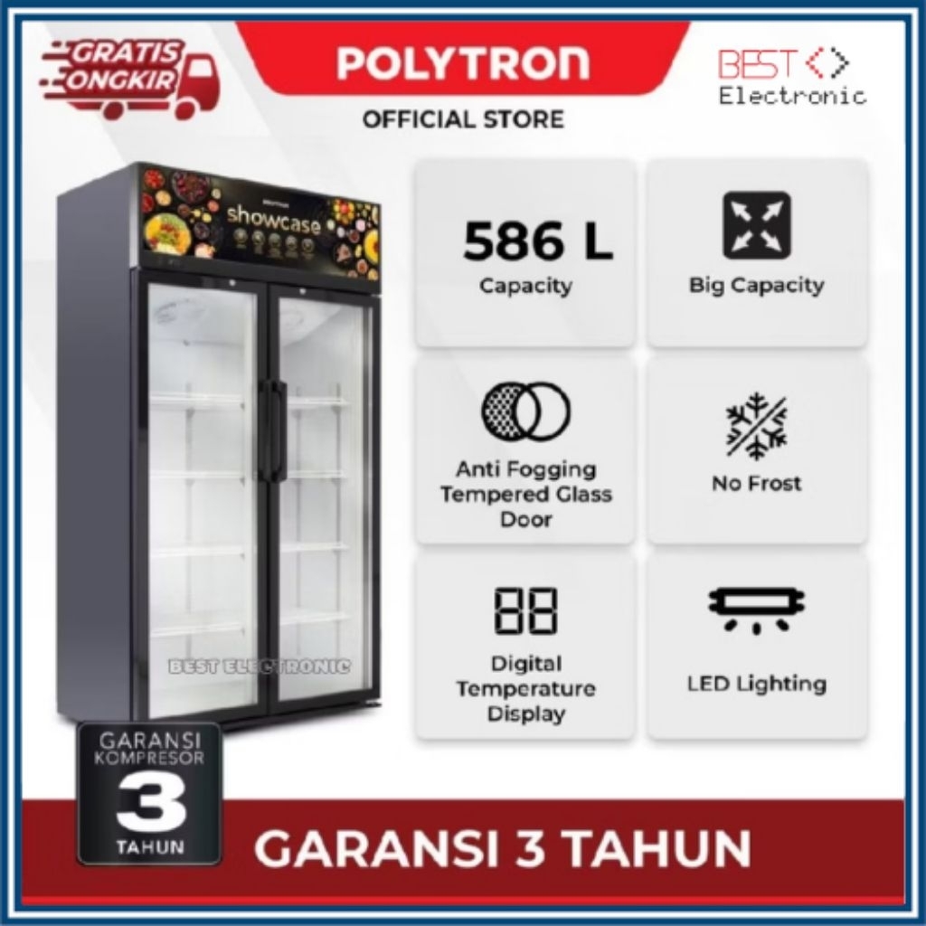 Jual SHOWCASE 2 PINTU POLYTRON SCN 610 8 RAK DISPLAY COOLER KULKAS LOW ...