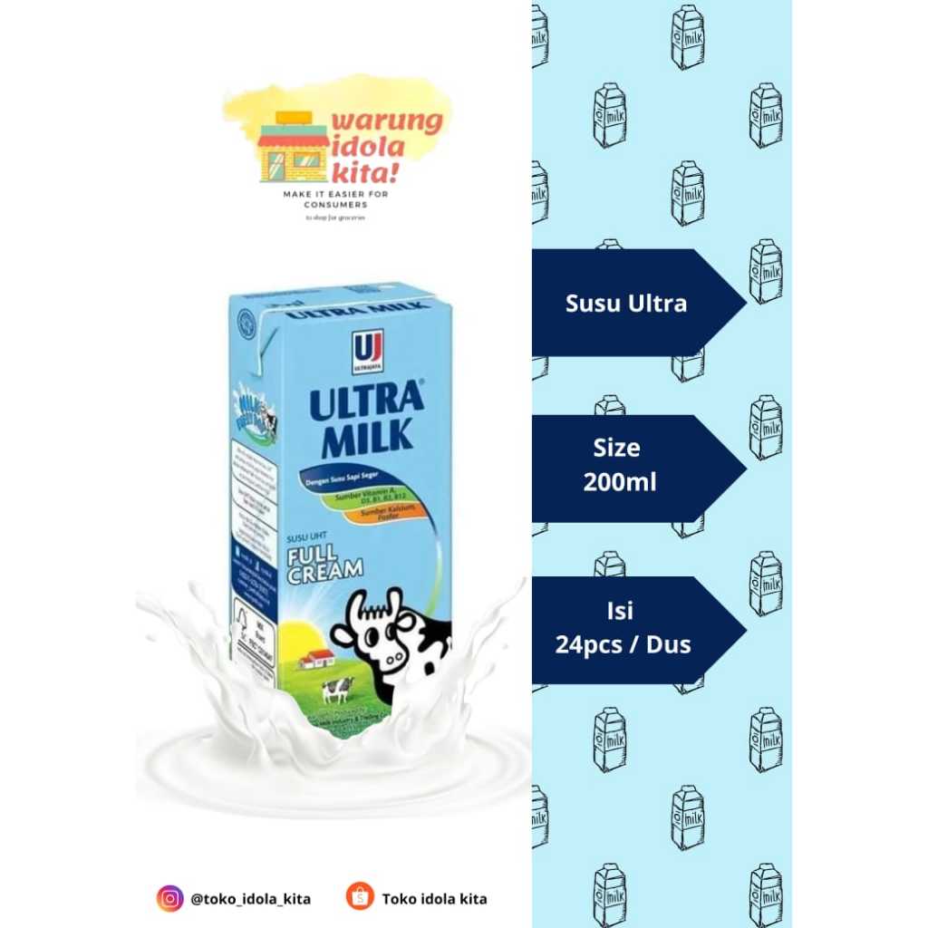 Jual ULTRA MILK Rasa fullcream ukuran 200ml 1 dus isi 24 pcs ( khusus ...