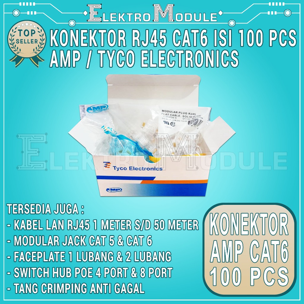 Jual Konektor RJ45 AMP Connector CAT6 100 PCS Per Box RJ45 AMP ...