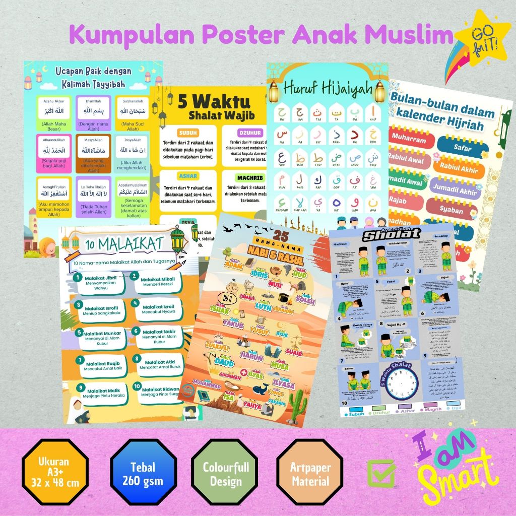 Jual Kumpulan Poster Anak Muslim Seri Islami Kualitas Premium Design ...
