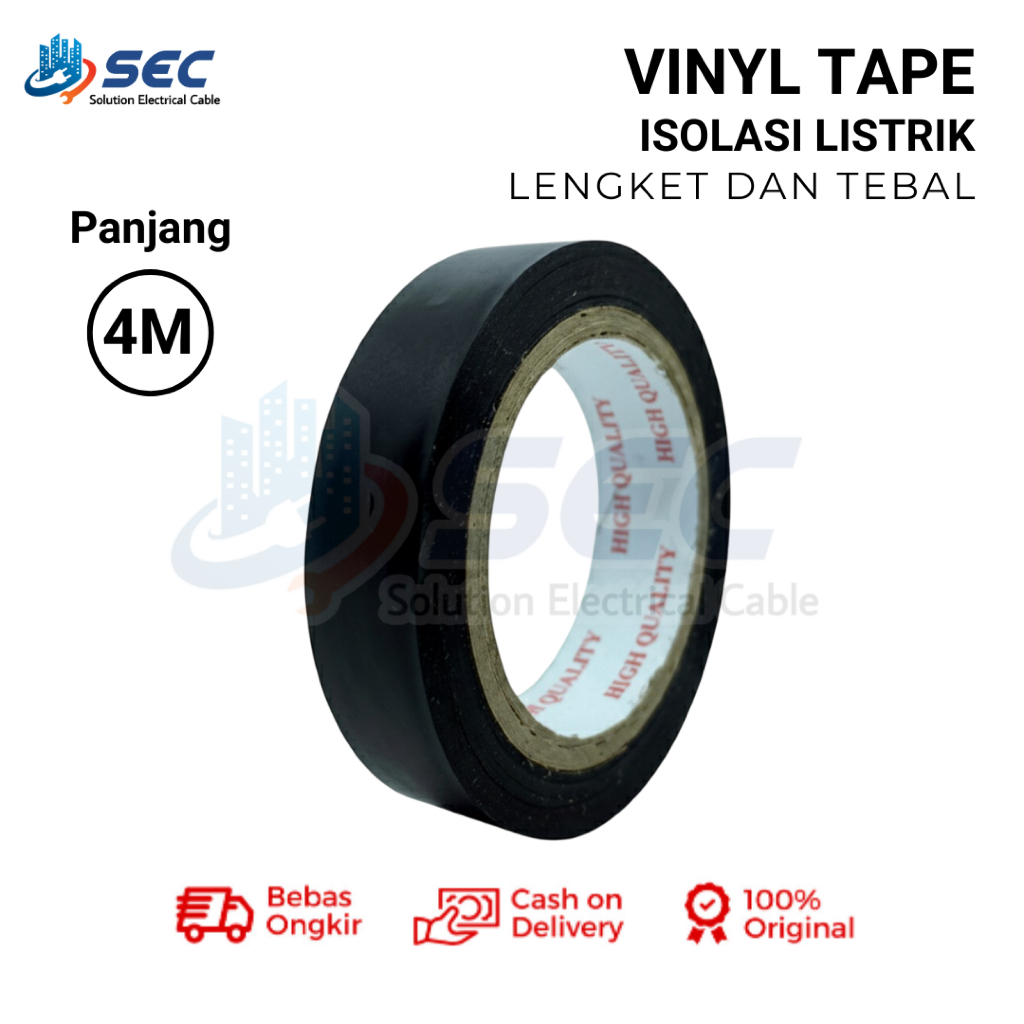 Jual Isolasi Hitam Isolasi Listrik Ukuran 5 Mils x 3/4 Vinyl Tape ...