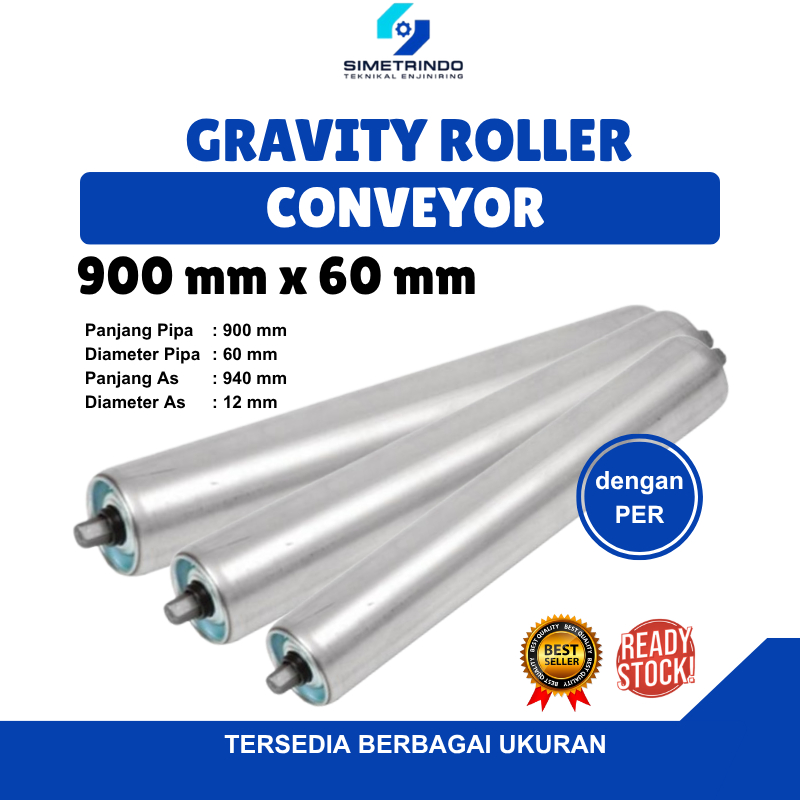 Jual SIMETRINDO Gravity Roller Conveyor 60mm x 900 mm - Roll Gravity ...