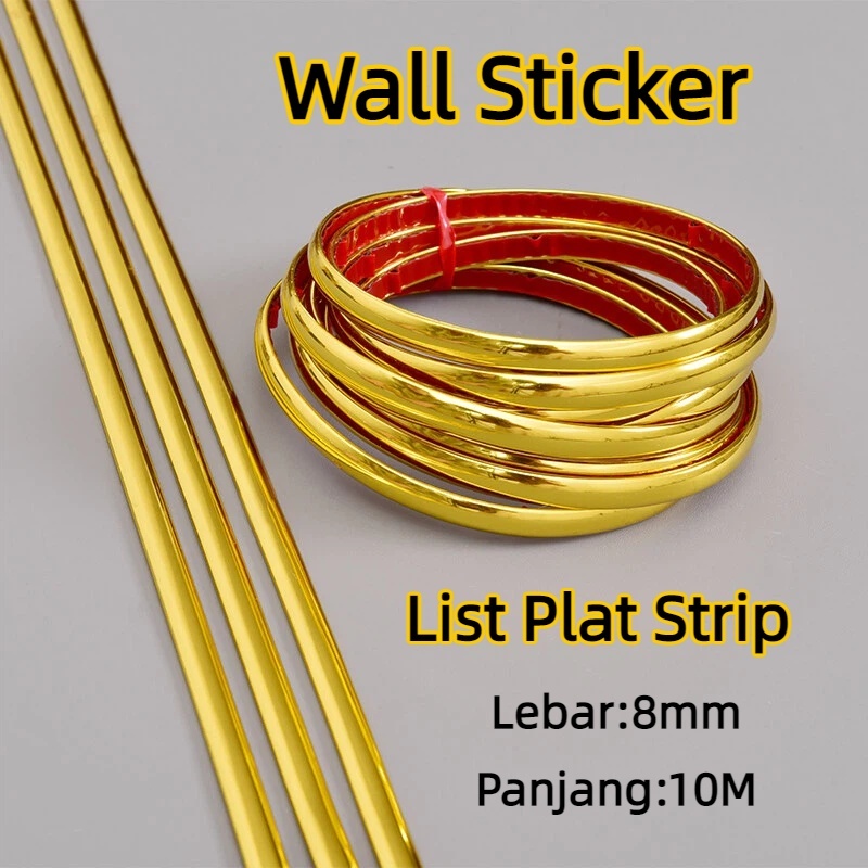 Jual [COD] 10 Meter List Stiker Dinding 8MM Plat Strip Emas Self ...