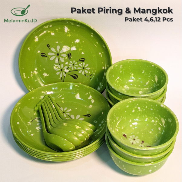 Jual Piring dan Mangkok Melamin Motif Bunga Hijau Tebal Anti Pecah - 4 ...