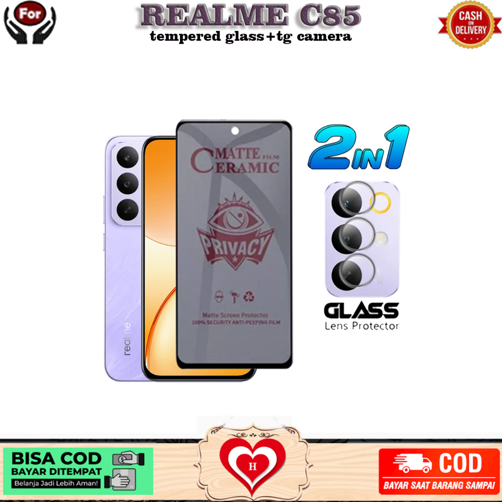 Jual 2IN1 Tempered Glass Privacy REALME C85 C85 PRO Bonus Lensa Camera ...