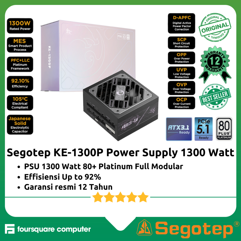 Jual Segotep KE-1300P PSU 1300W 80 Plus Platinum Full Modular Power Supply Komputer 1300 Watt ...