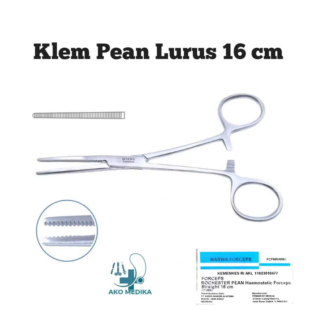 Jual Klem Pean Lurus 16 cm MARWA Stainless Steel / Klem Arteri Pean ...