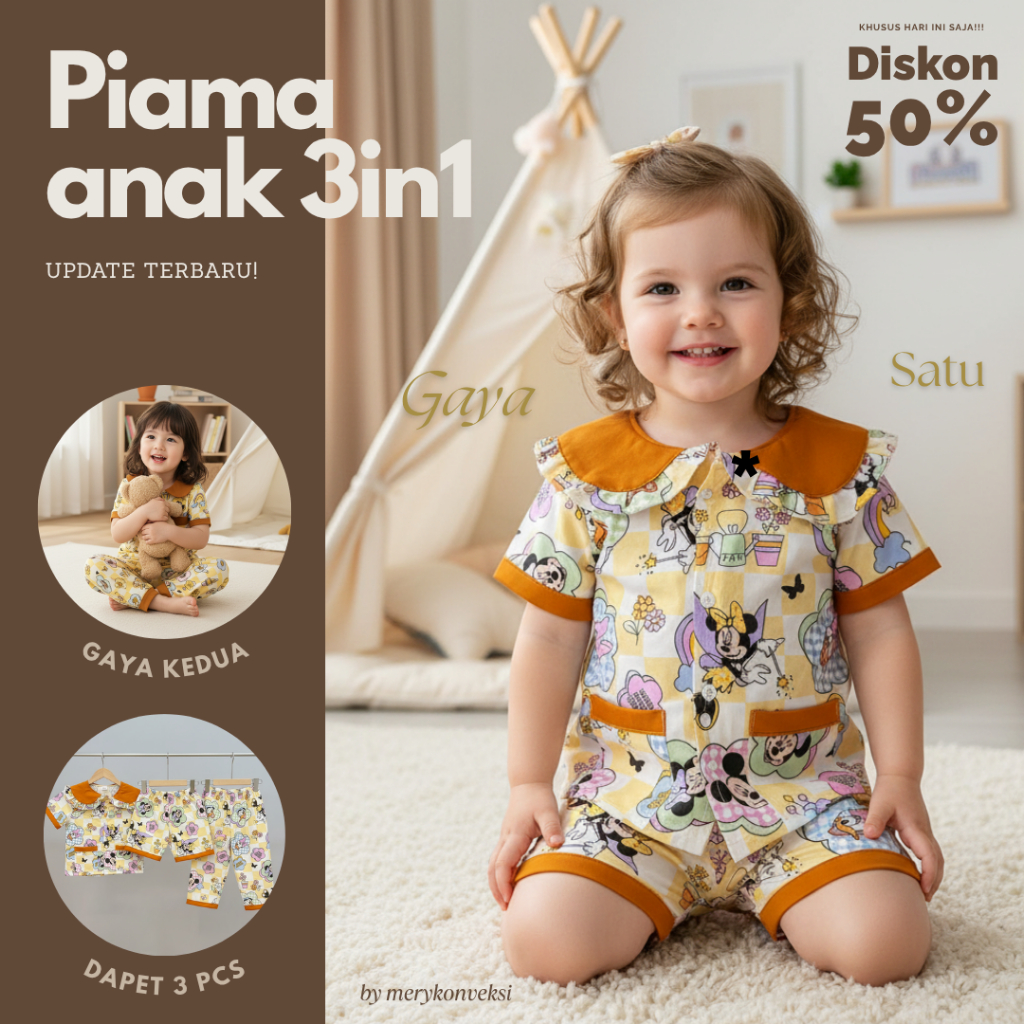 Jual 3IN1 PIAMA ANAK TERBARU SIZE 1 - 8 TAHUN | Shopee Indonesia
